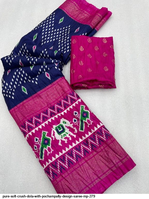 Pure Soft Crush Dola With Pochampally Design SAREE MP 279