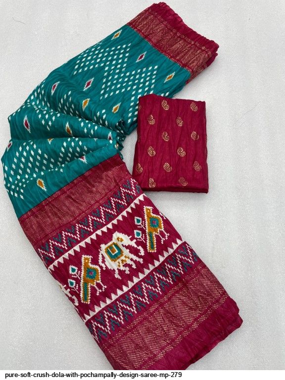Pure Soft Crush Dola With Pochampally Design SAREE MP 279