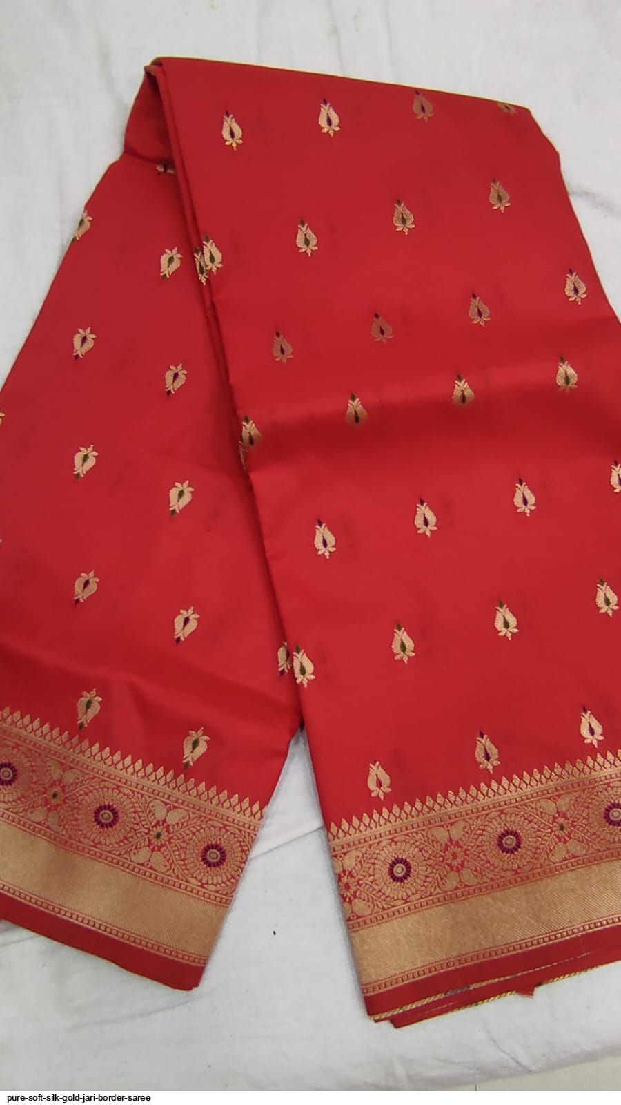 pure soft silk gold jari border saree