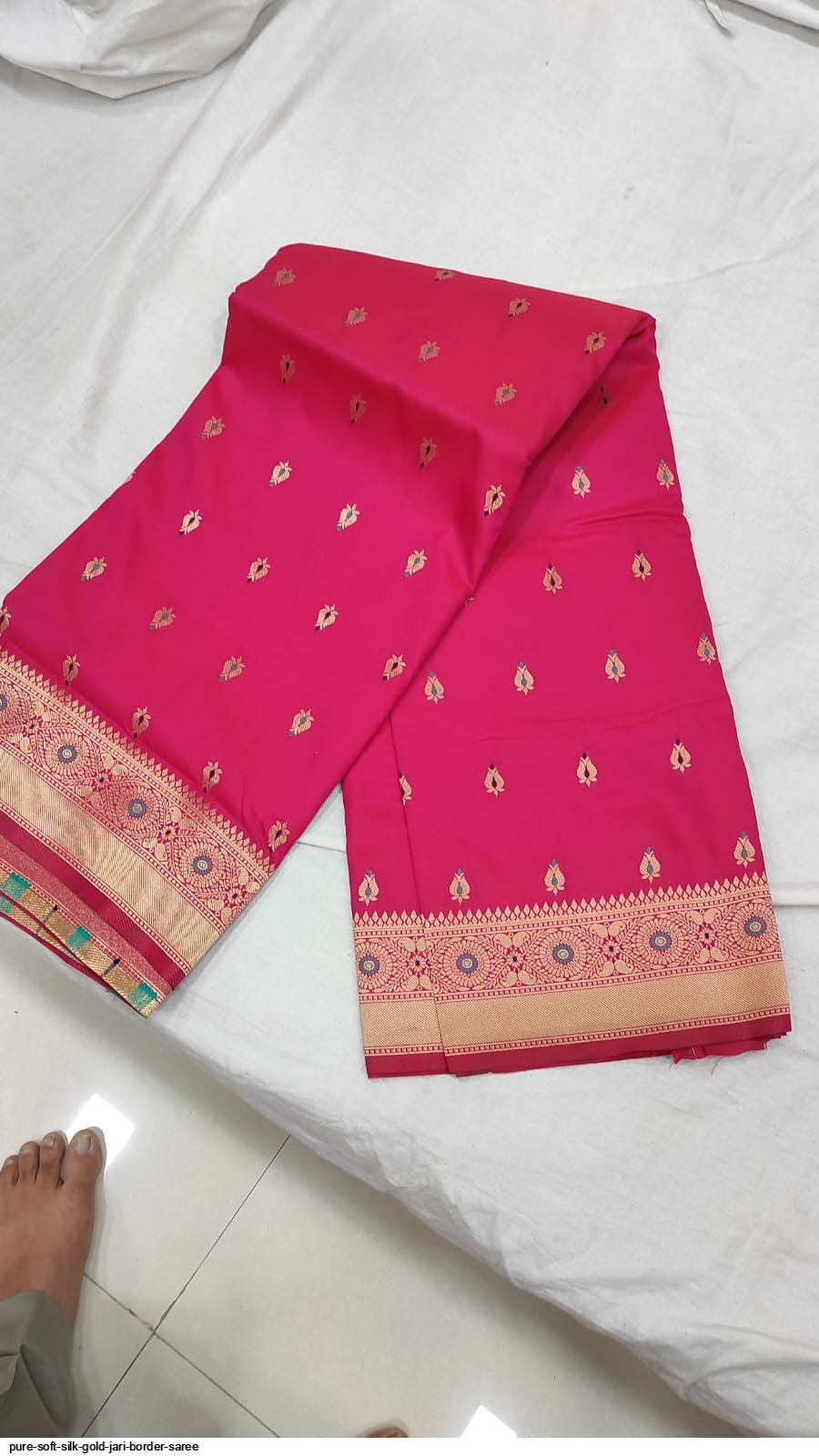 pure soft silk gold jari border saree