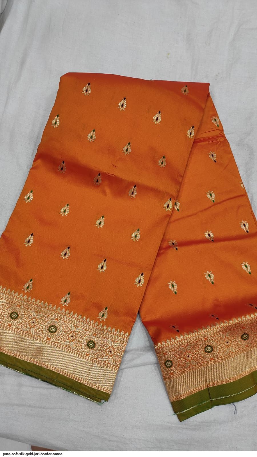 pure soft silk gold jari border saree