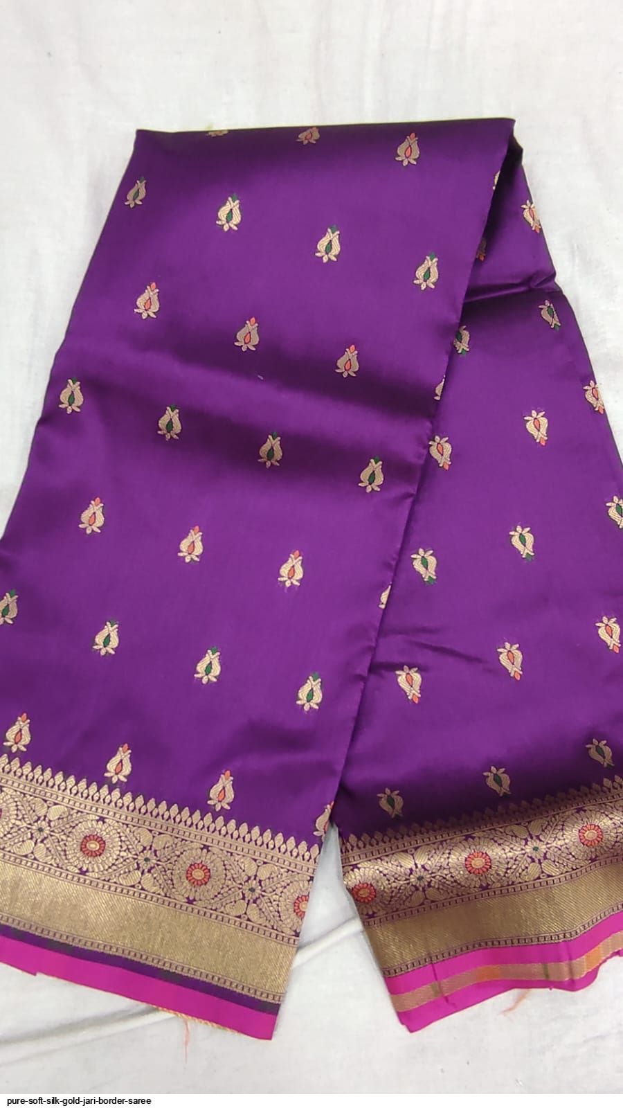 pure soft silk gold jari border saree