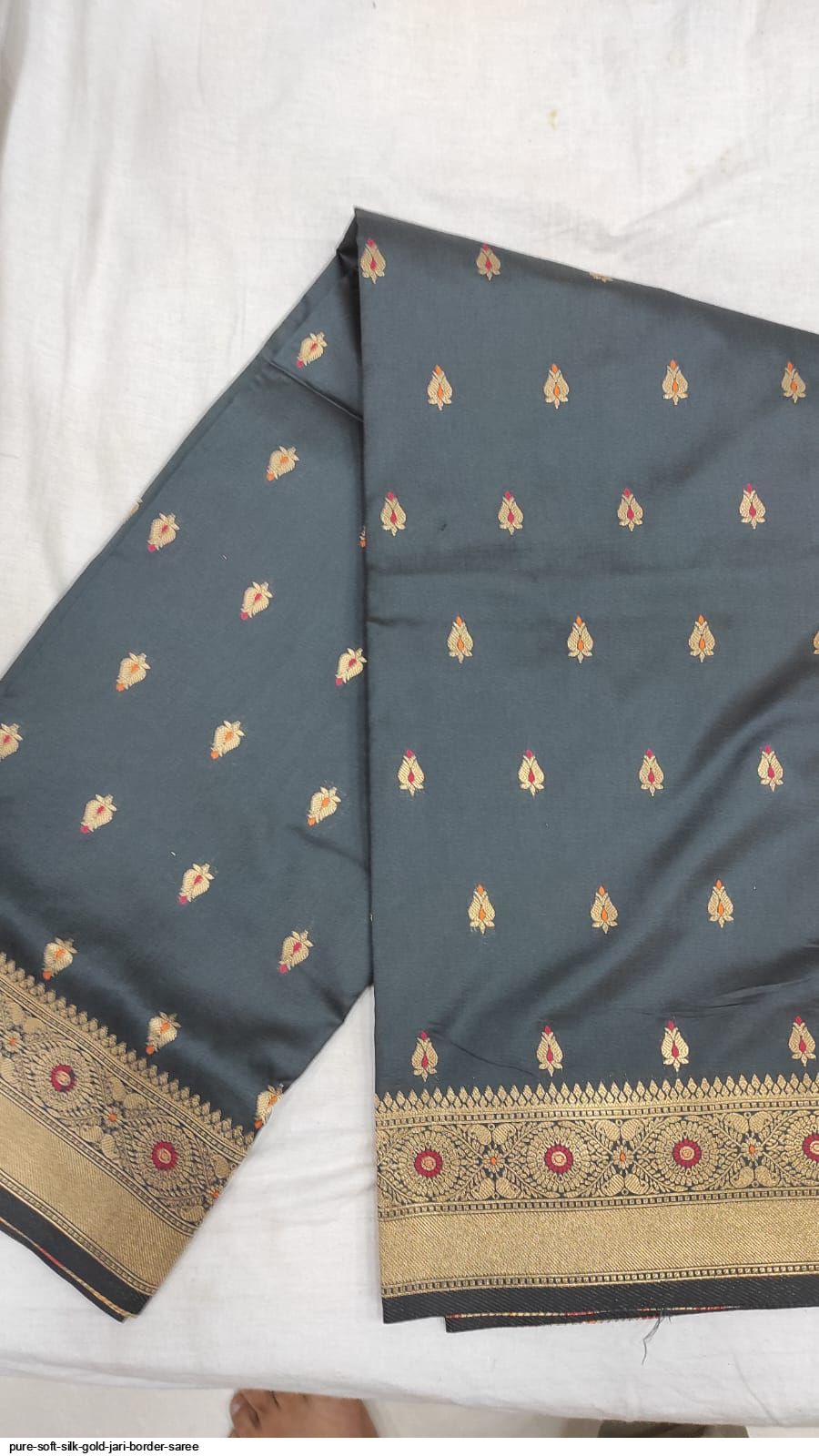 pure soft silk gold jari border saree