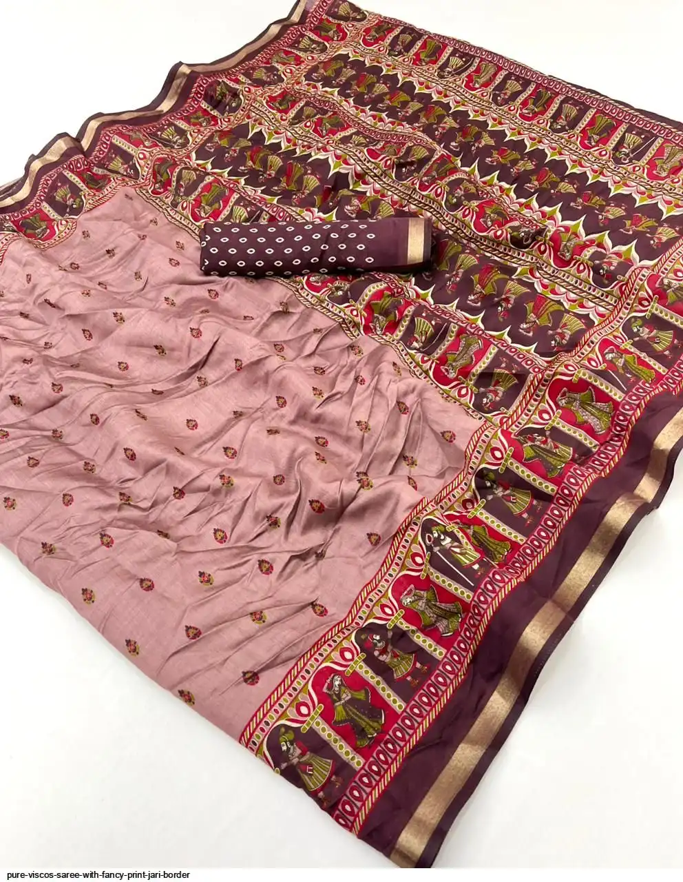 Pure Viscos Saree with Fancy Print & Jari Border - Wholesale India