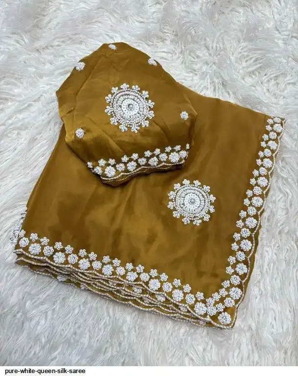 pure White Queen Silk Saree