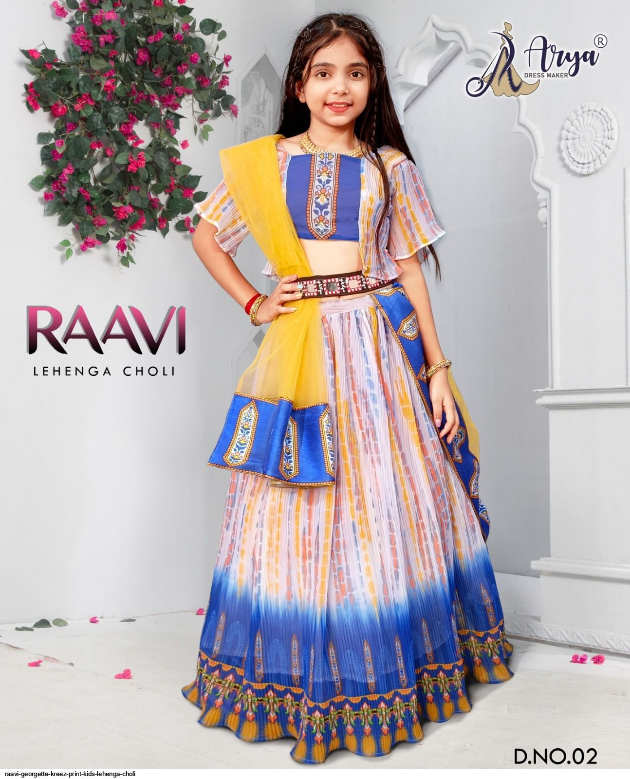 Raavi Georgette Kreez Print KIDS LEHENGA CHOLI