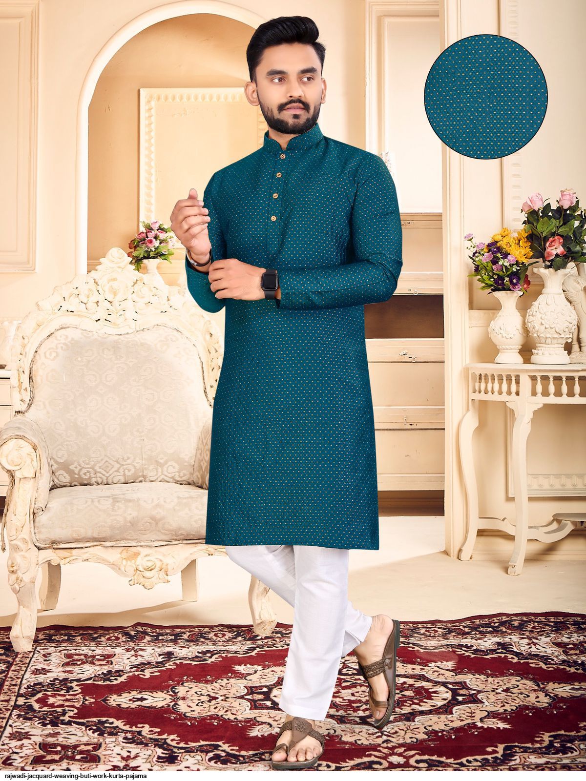 RAJWADI JACQUARD WEAVING BUTI WORK KURTA PAJAMA