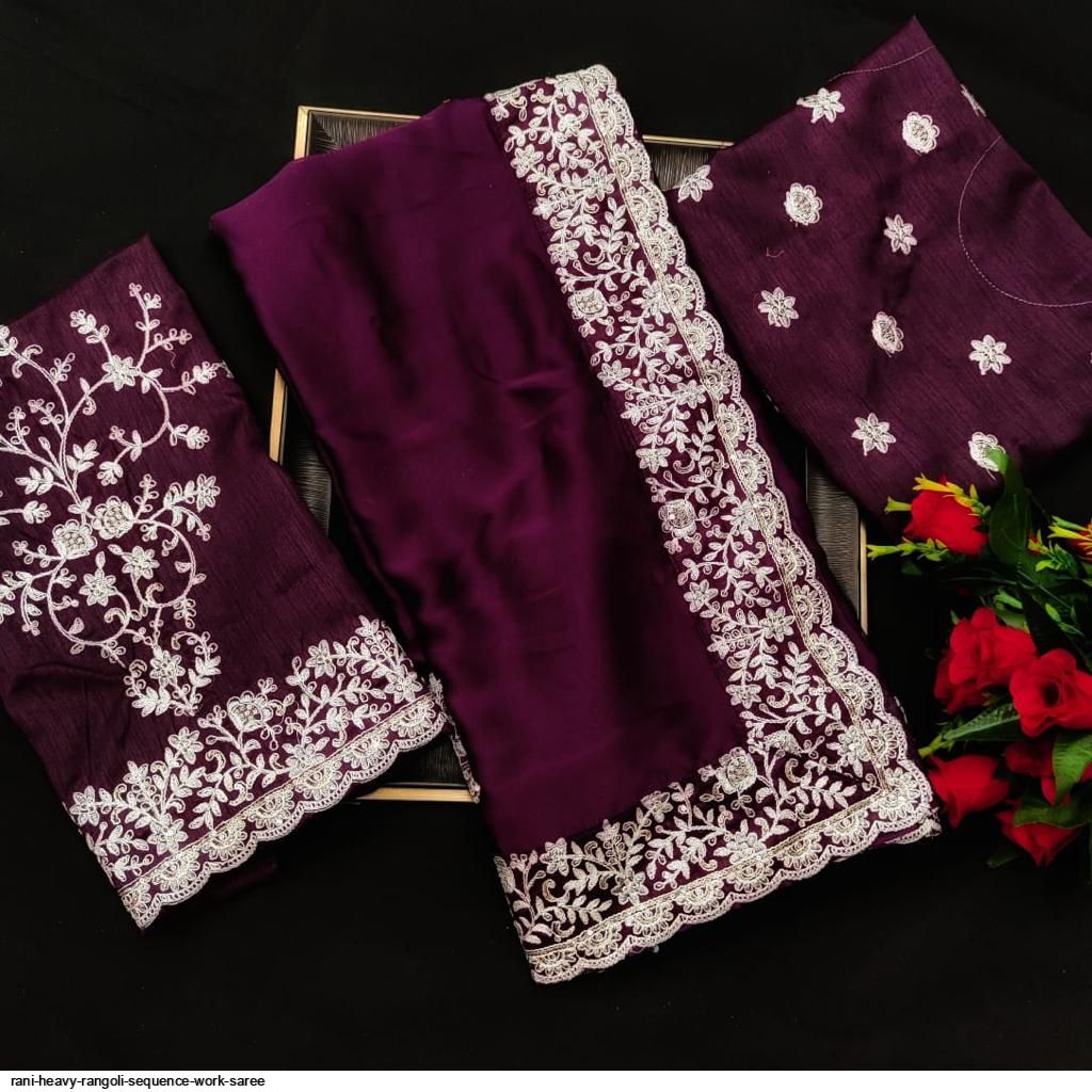 Rani HEAVY RANGOLI SEQUENCE WORK SAREE