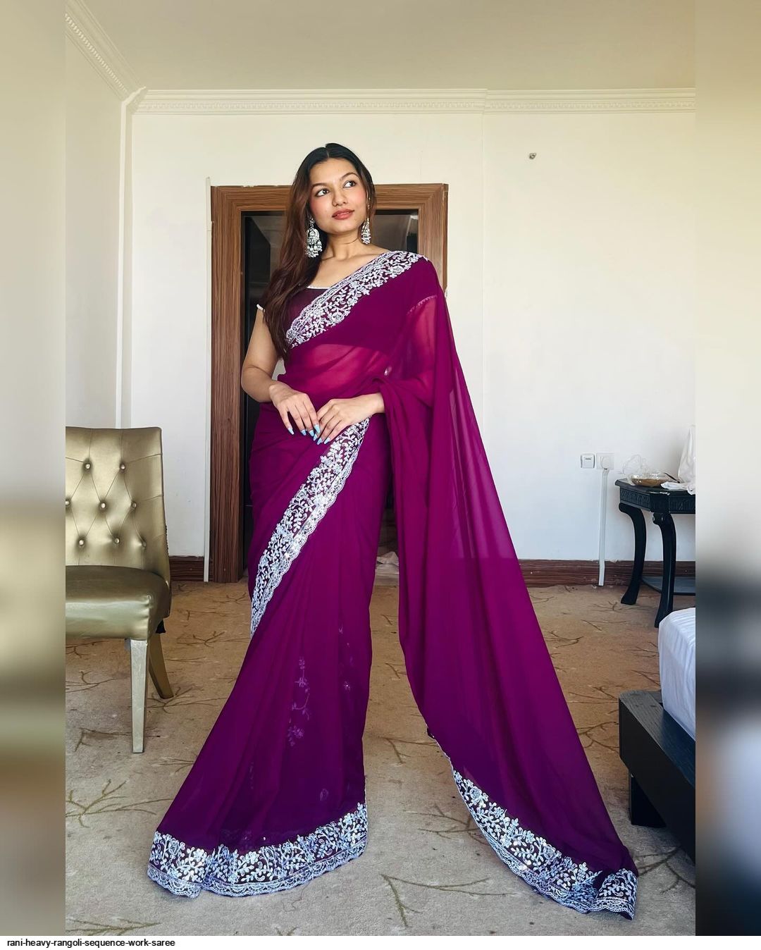 Rani HEAVY RANGOLI SEQUENCE WORK SAREE