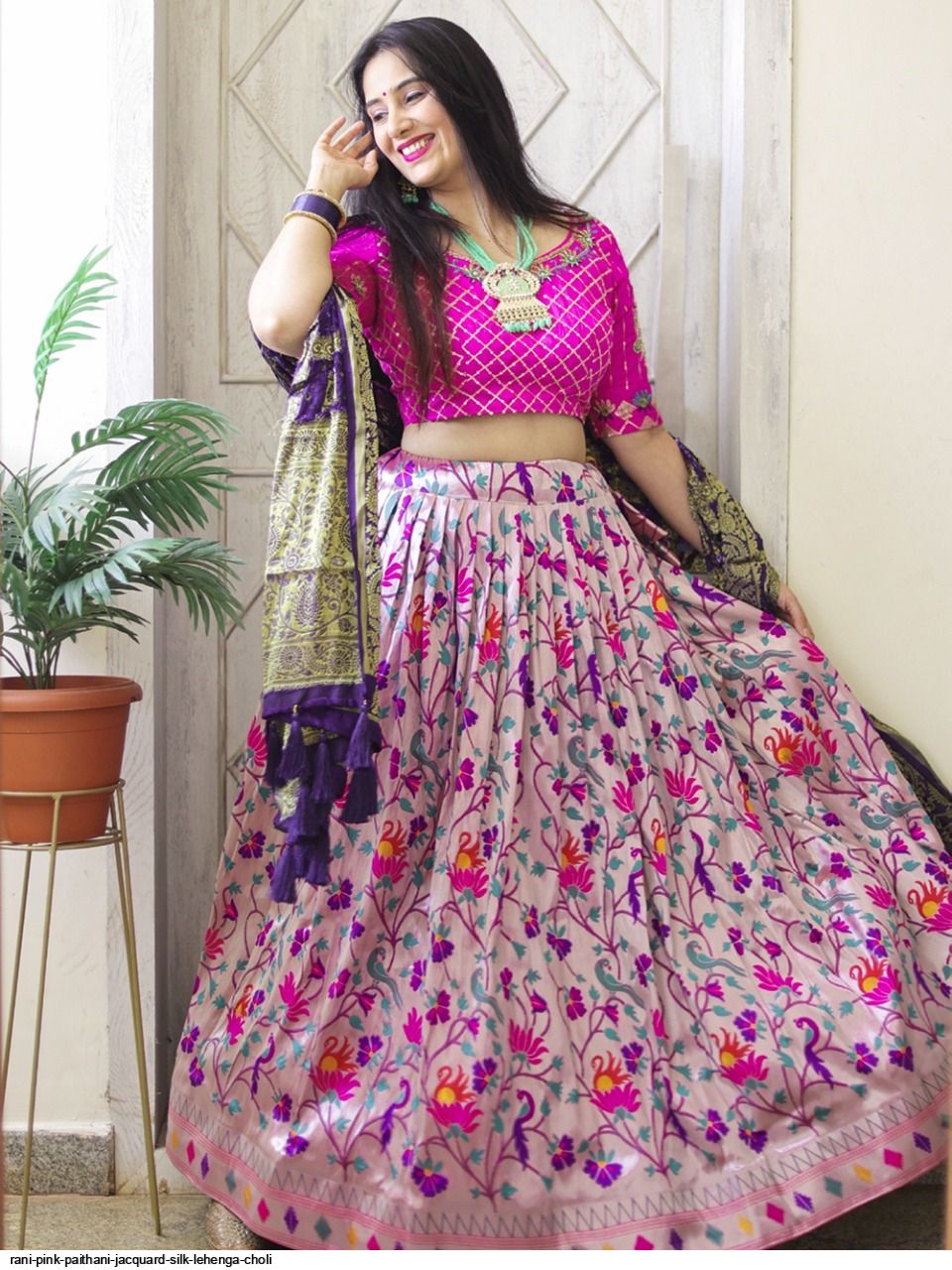rani pink paithani Jacquard Silk lehenga choli
