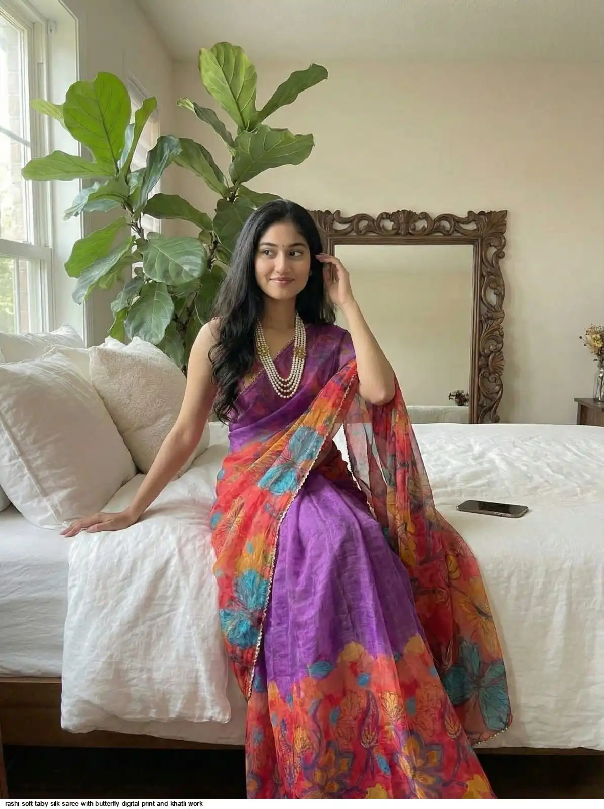 Rashi Soft Taby Silk Saree with Butterfly Digital Print and Khatli Work