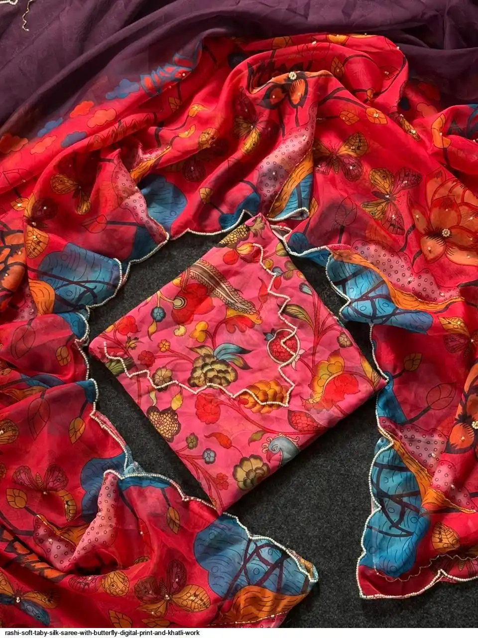 Rashi Soft Taby Silk Saree with Butterfly Digital Print and Khatli Work