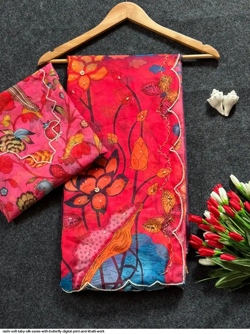 Rashi Soft Taby Silk Saree with Butterfly Digital Print and Khatli Work