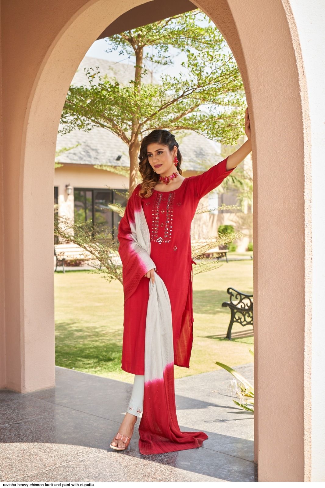 RAVISHA HEAVY CHINNON KURTI AND PANT WITH DUPATTA