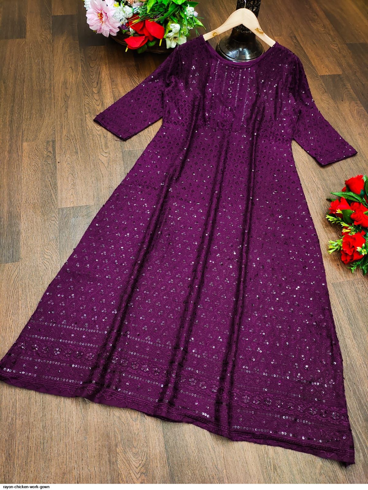 RAYON CHICKEN WORK gown