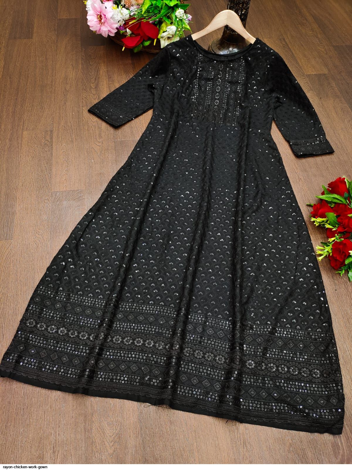 RAYON CHICKEN WORK gown