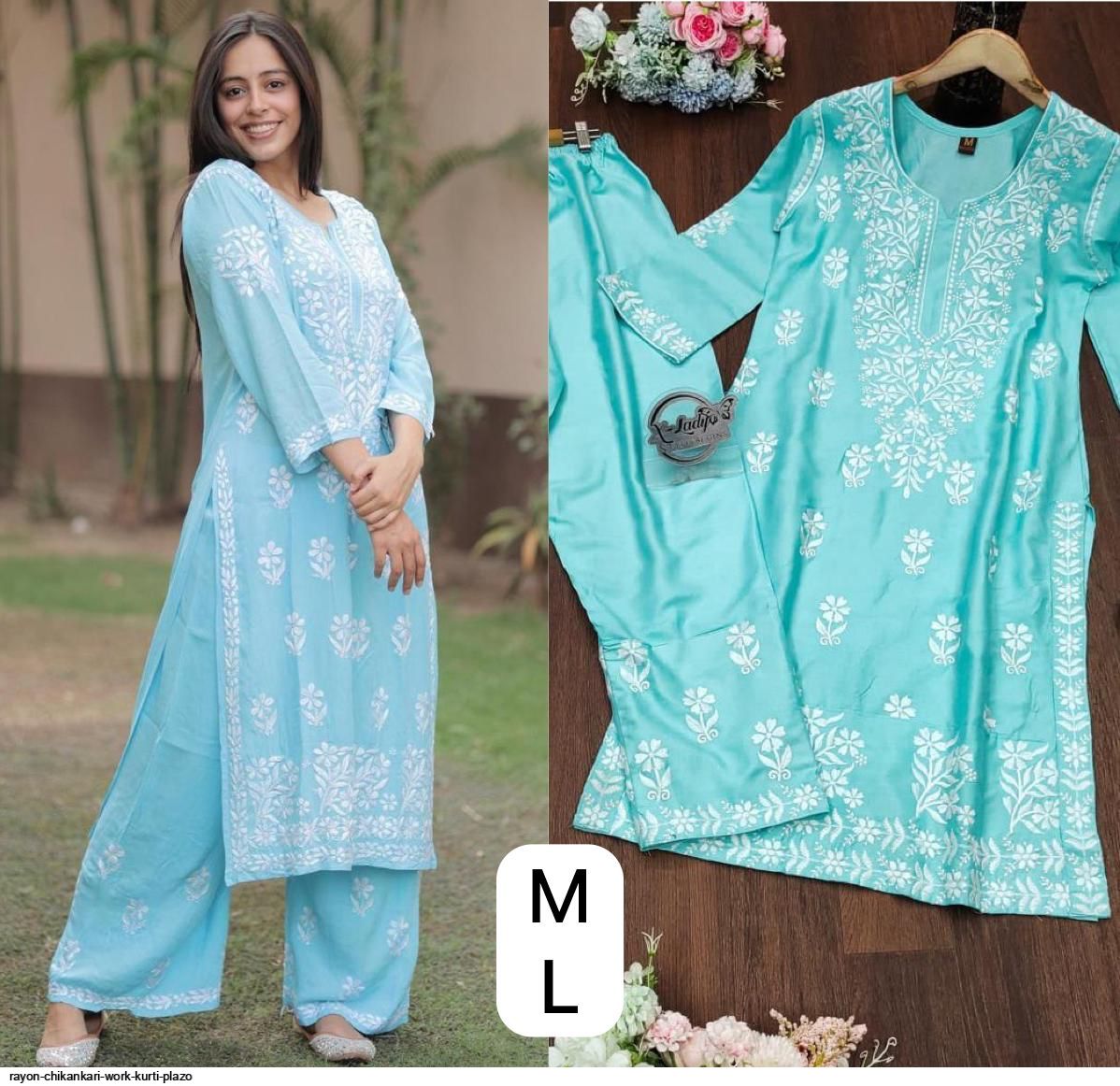 RAYON chikankari WORK KURTI Plazo