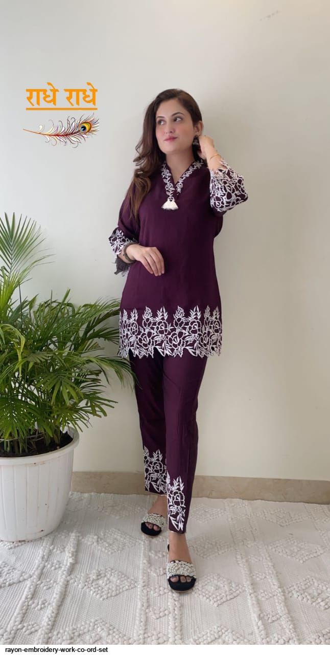 RAYON EMBROIDERY WORK CO ORD SET