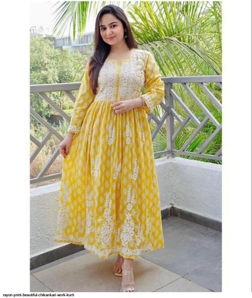 Rayon print beautiful chikankari work KURTI