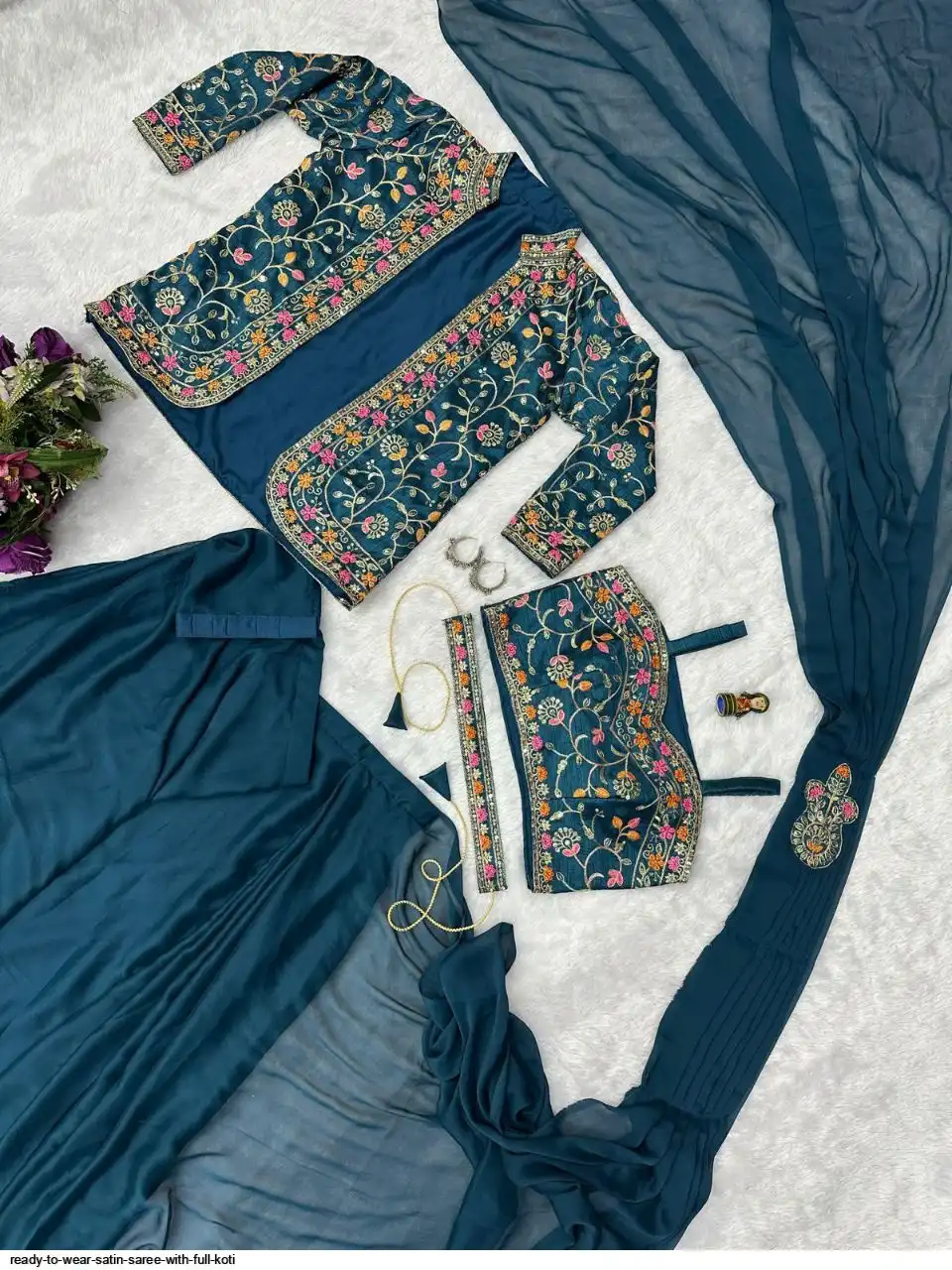 Ready to wear Satin saree with full koti