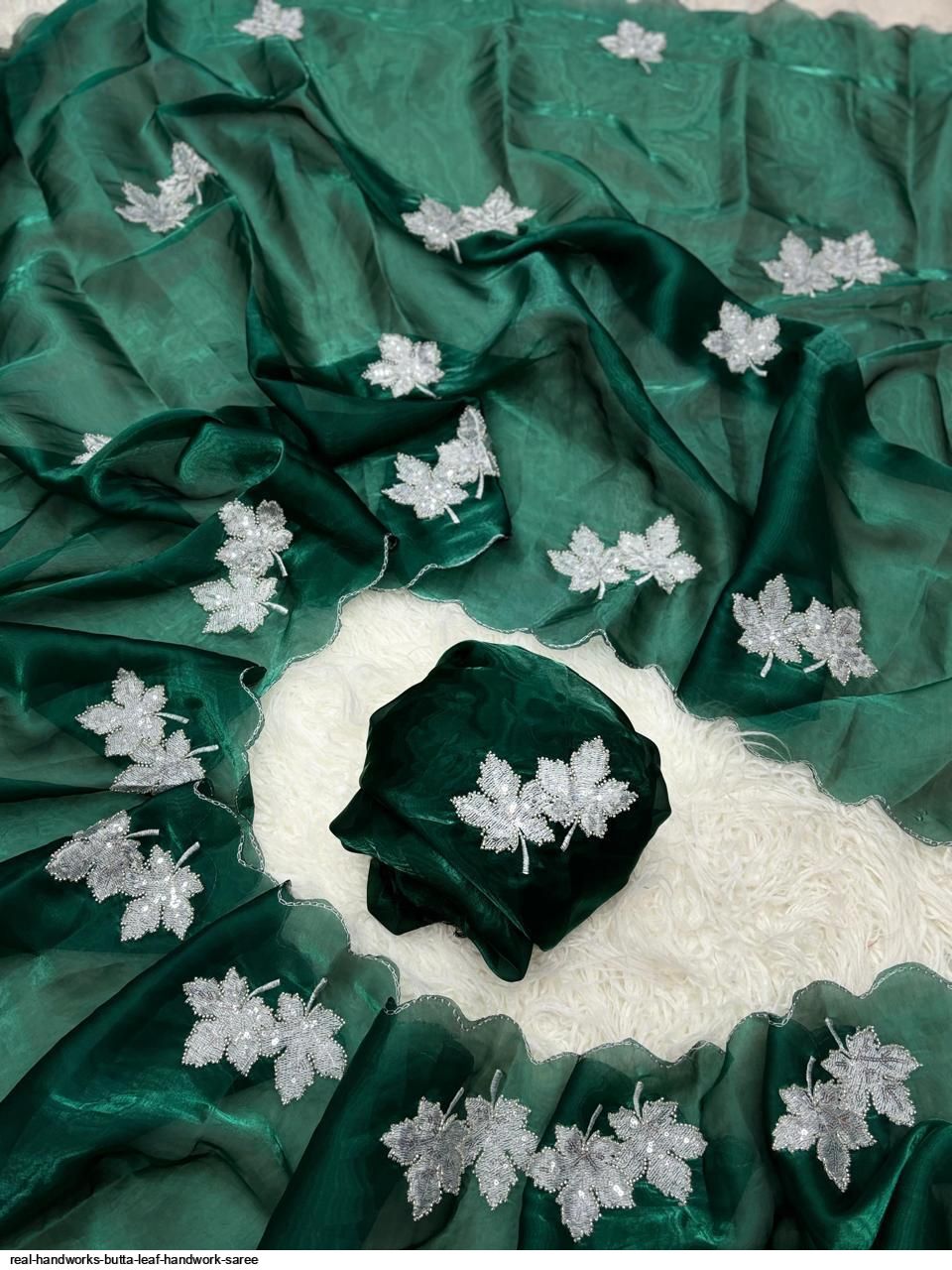 Real Handworks butta Leaf handwork saree