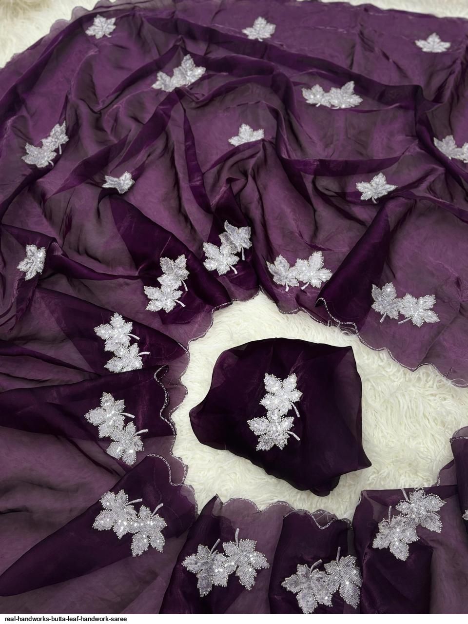 Real Handworks butta Leaf handwork saree