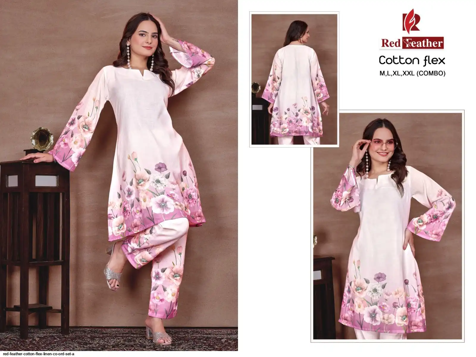 RED FEATHER COTTON FLEX Linen CO ORD SET A