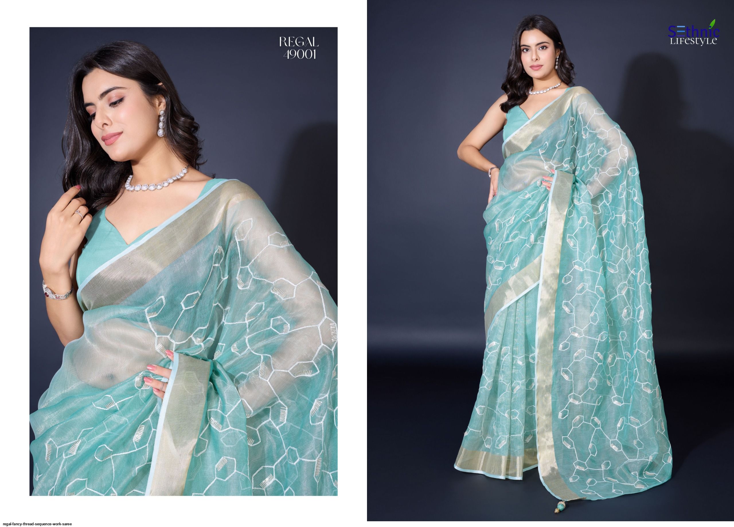 REGAL FANCY THREAD SEQUENCE WORK SAREE