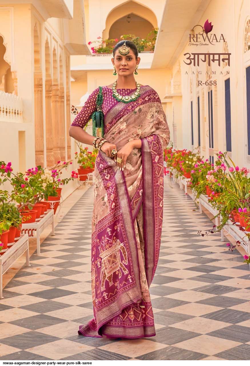REWAA AAGAMAN DESIGNER PARTY WEAR PURE SILK SAREE