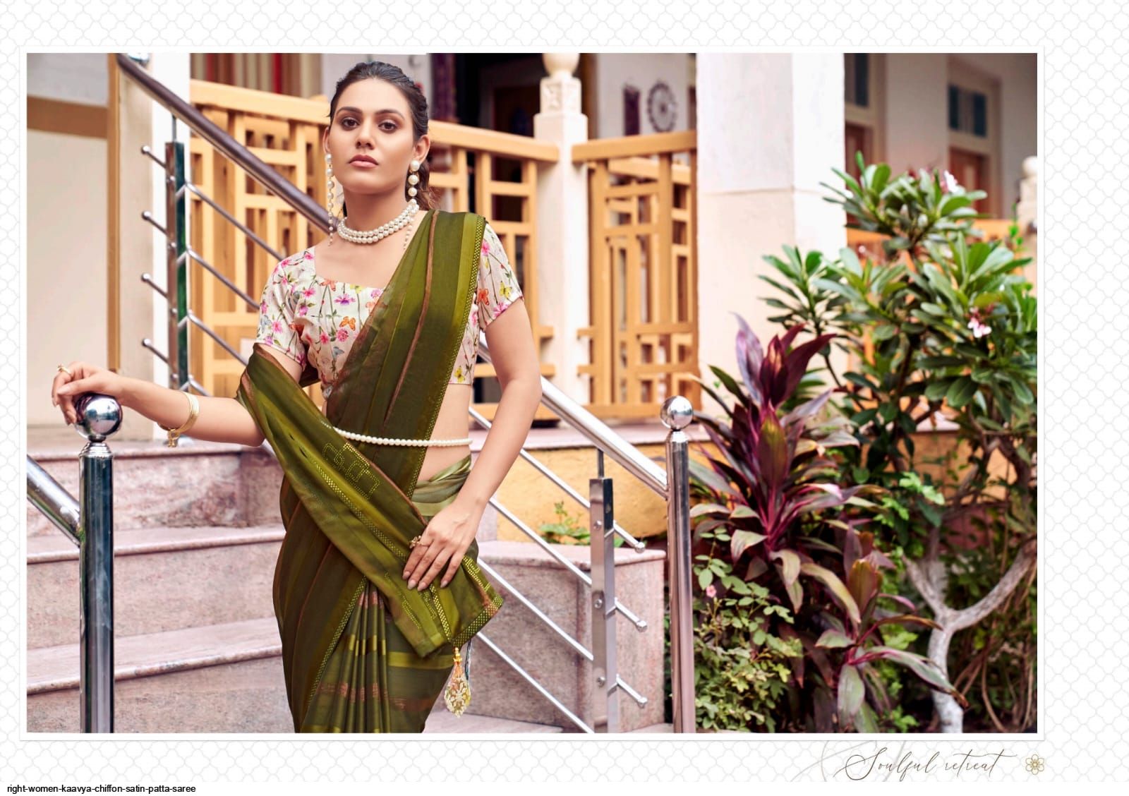 RIGHT WOMEN KAAVYA CHIFFON SATIN PATTA SAREE
