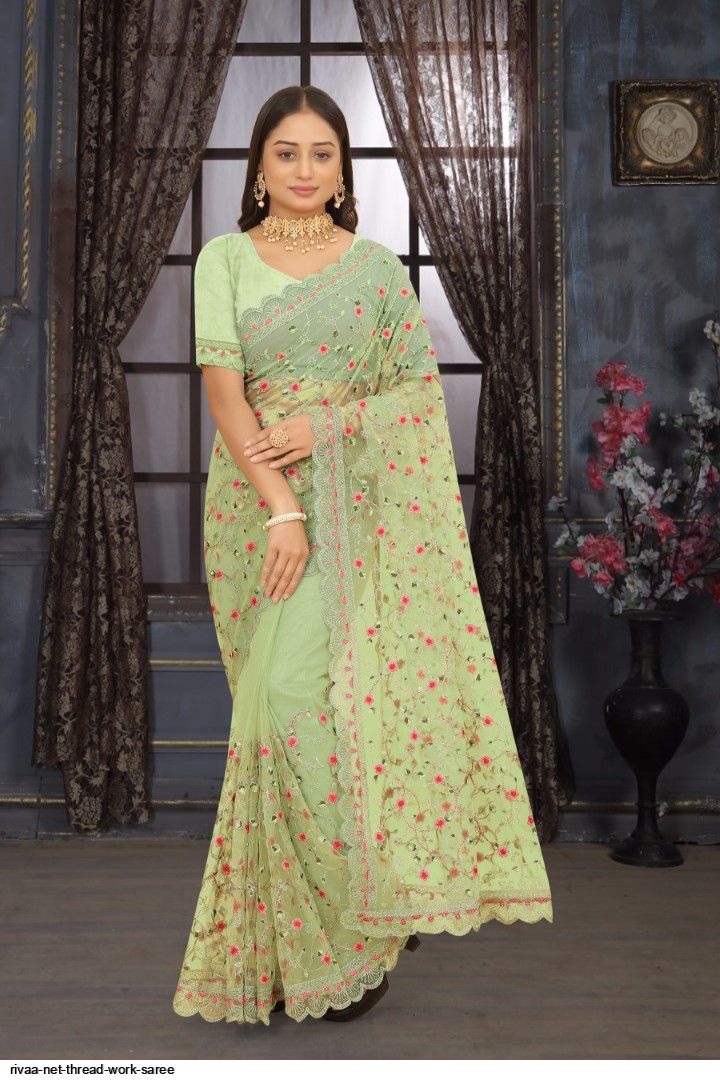 RIVAA NET THREAD WORK SAREE