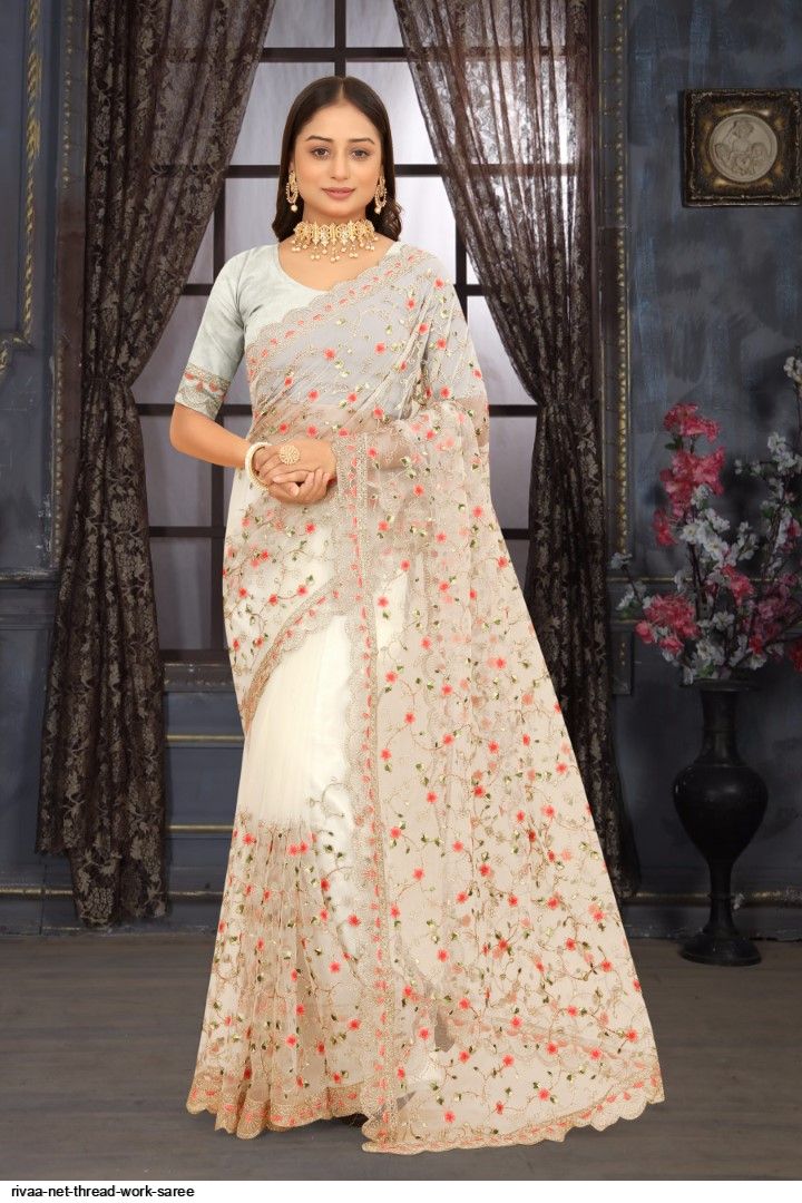 RIVAA NET THREAD WORK SAREE