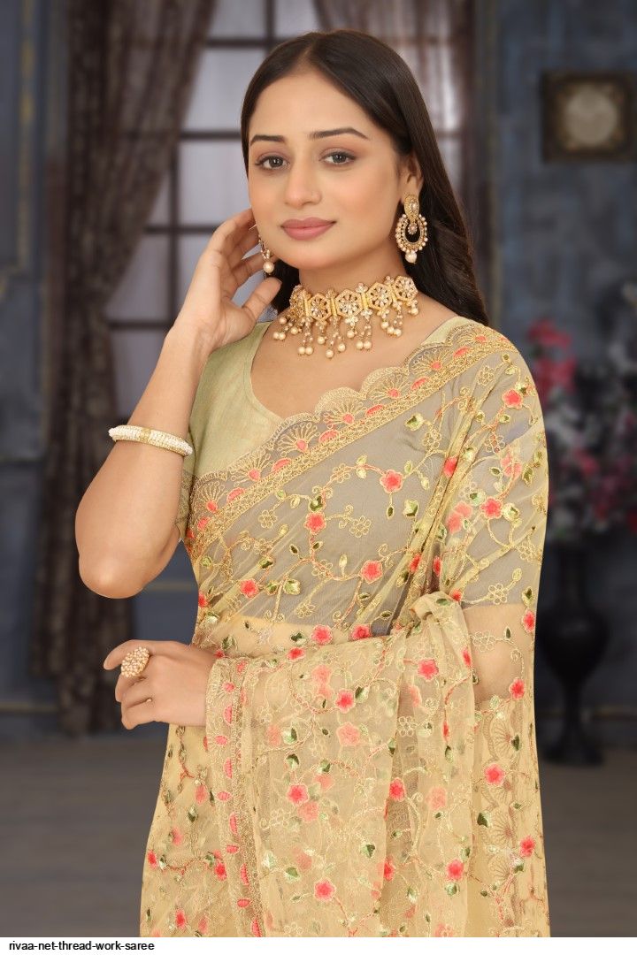 RIVAA NET THREAD WORK SAREE