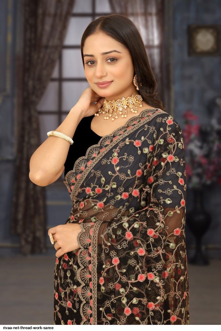 RIVAA NET THREAD WORK SAREE