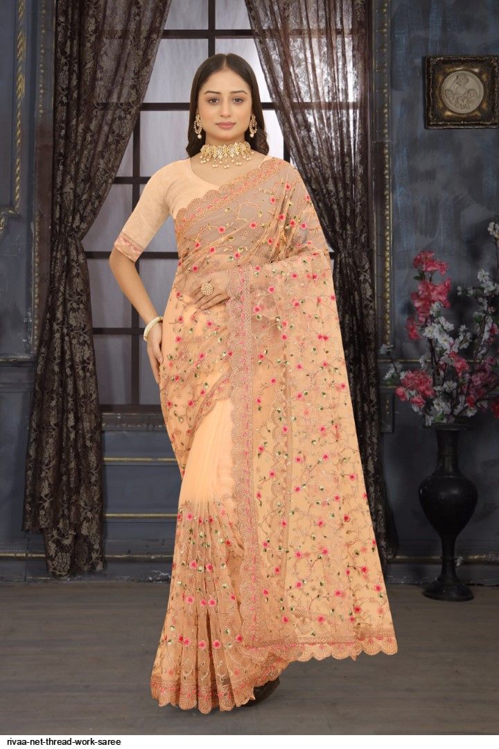 RIVAA NET THREAD WORK SAREE