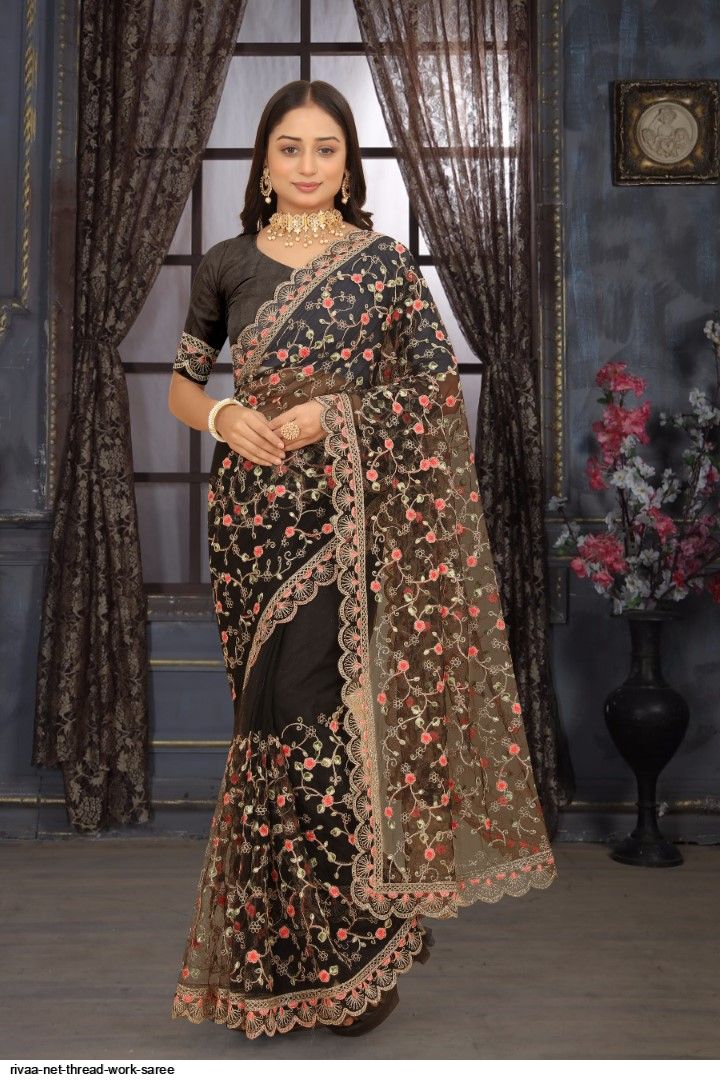 RIVAA NET THREAD WORK SAREE