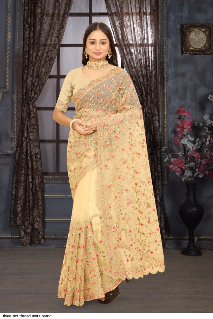 RIVAA NET THREAD WORK SAREE