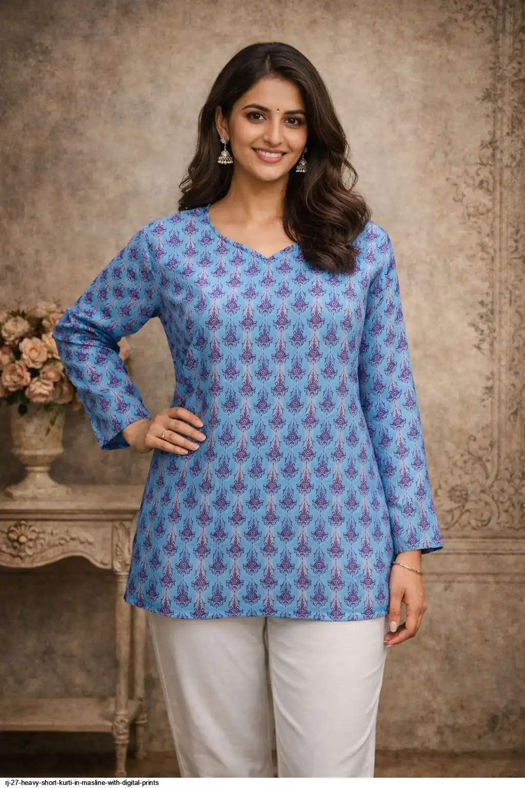 RJ-27 Heavy Short Kurti in MaslinE with Digital Prints
