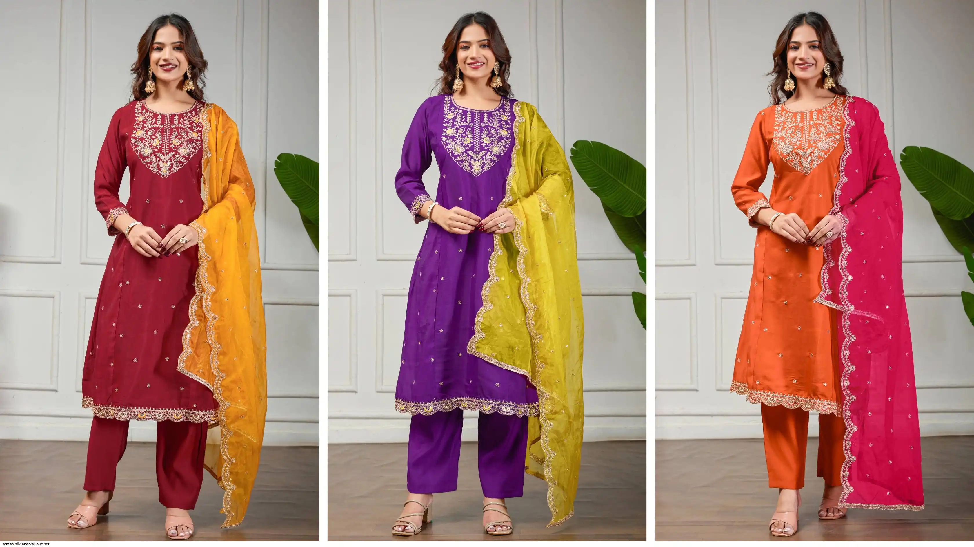 Roman Silk Anarkali Suit Wholesale | Ladies Ethnic Wear