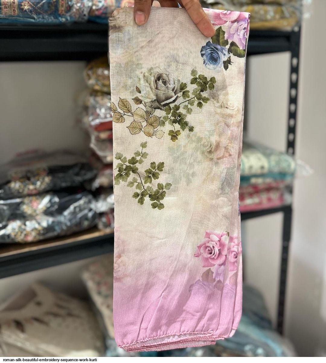 Roman Silk Beautiful Embroidery Sequence Work kurti