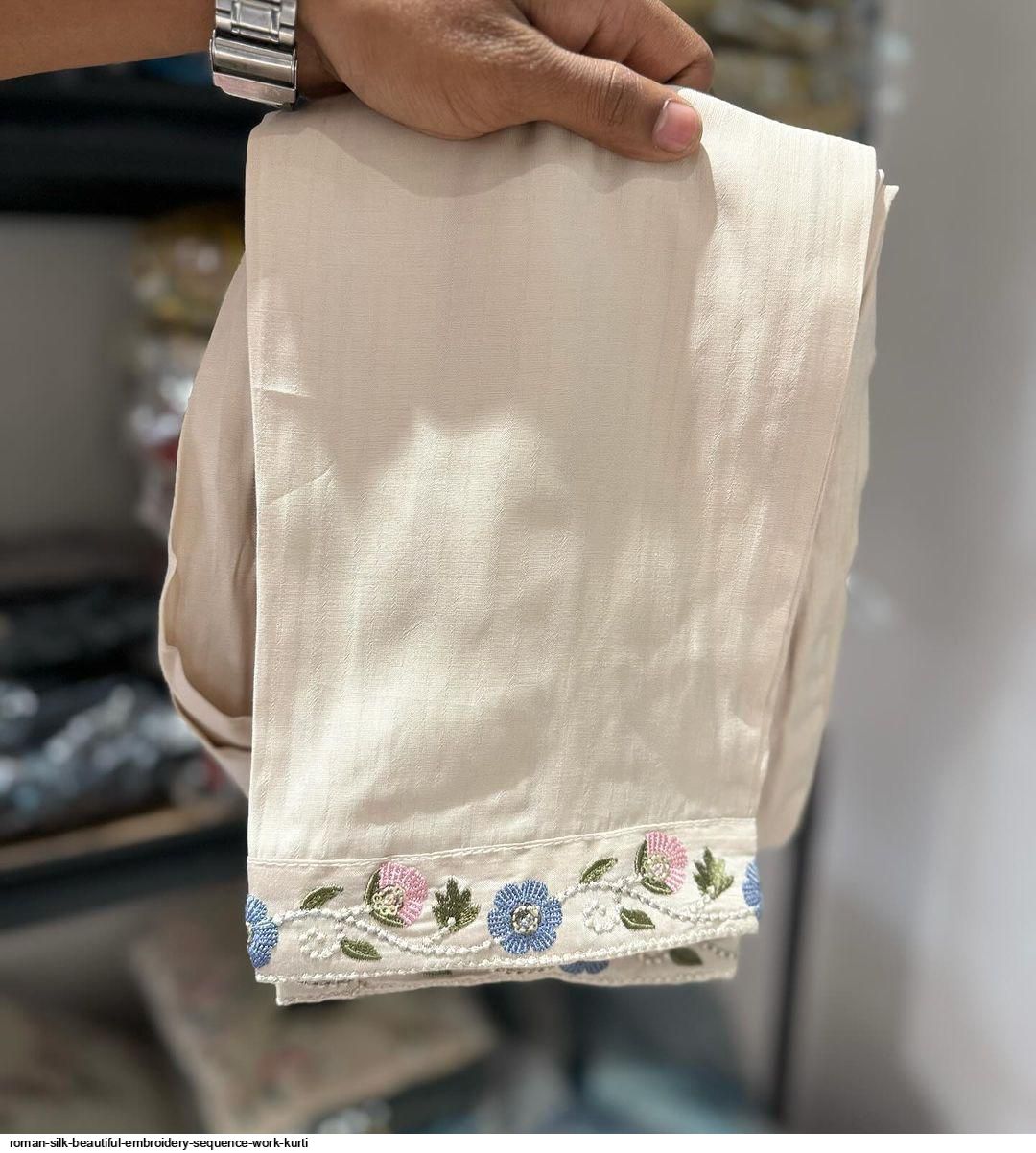 Roman Silk Beautiful Embroidery Sequence Work kurti