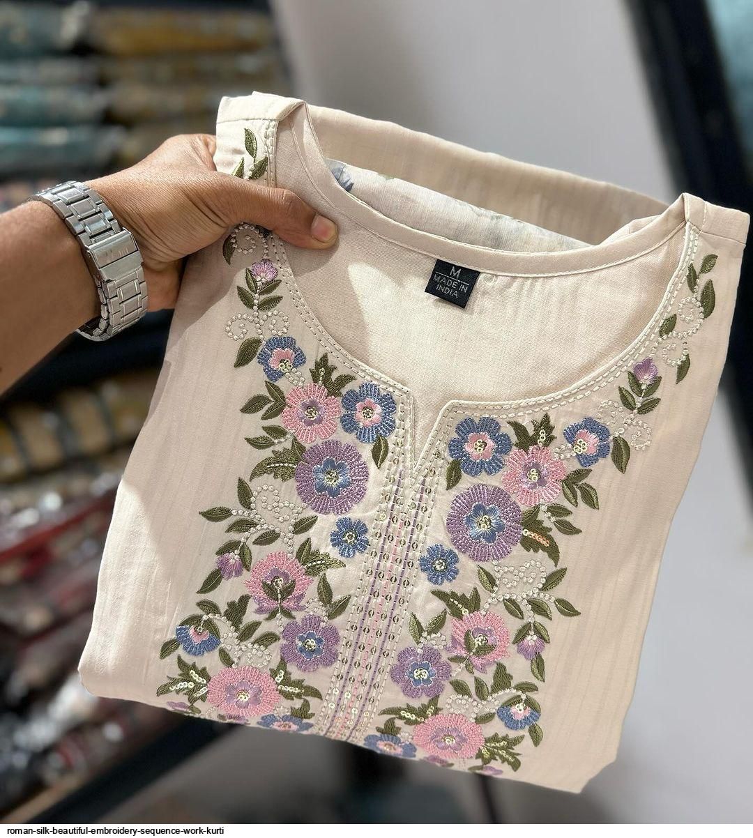 Roman Silk Beautiful Embroidery Sequence Work kurti