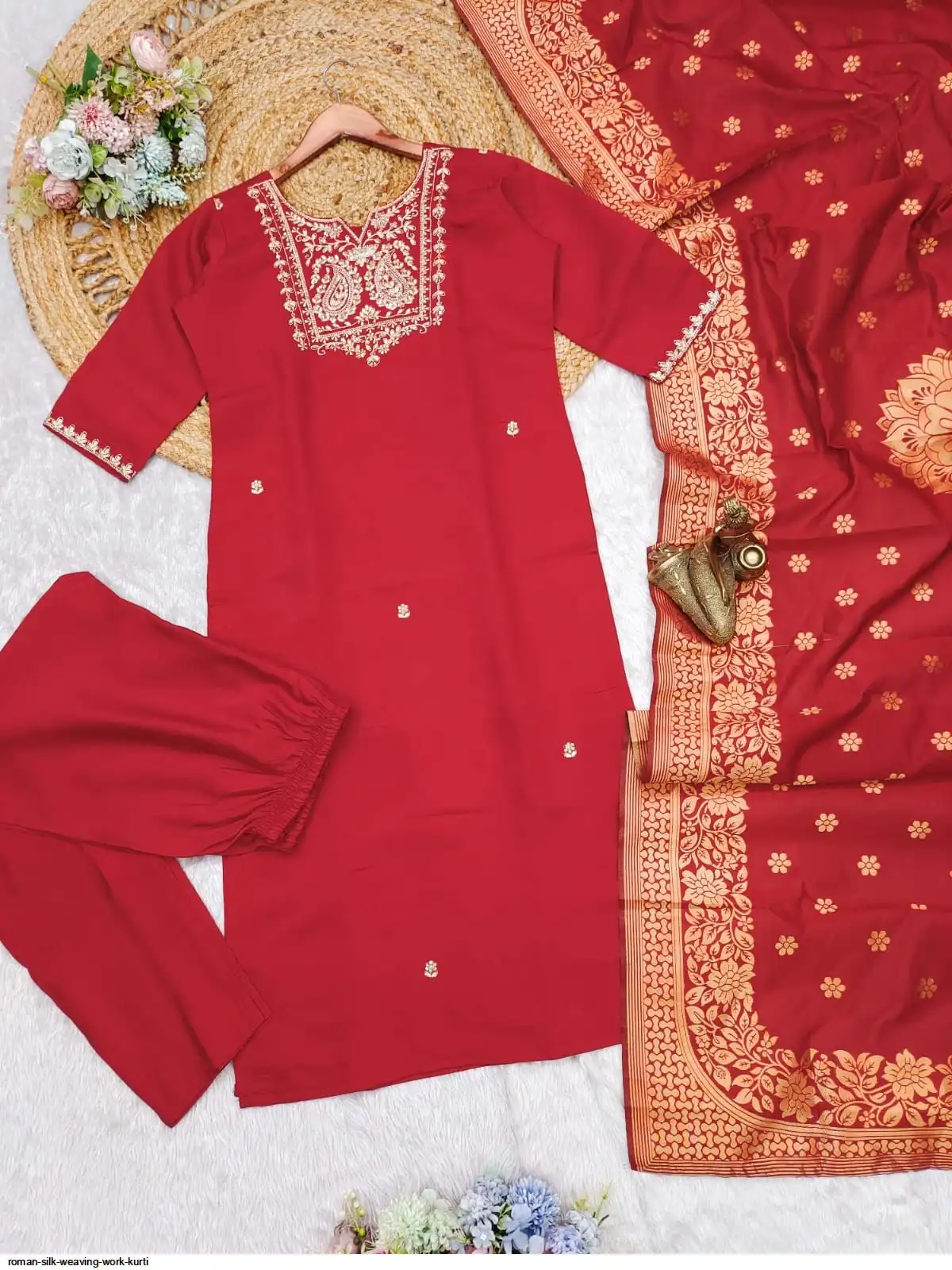 ROMAN SILK WEAVING WORK KURTI