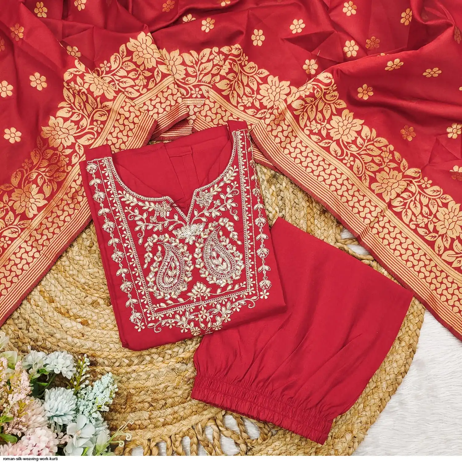 ROMAN SILK WEAVING WORK KURTI