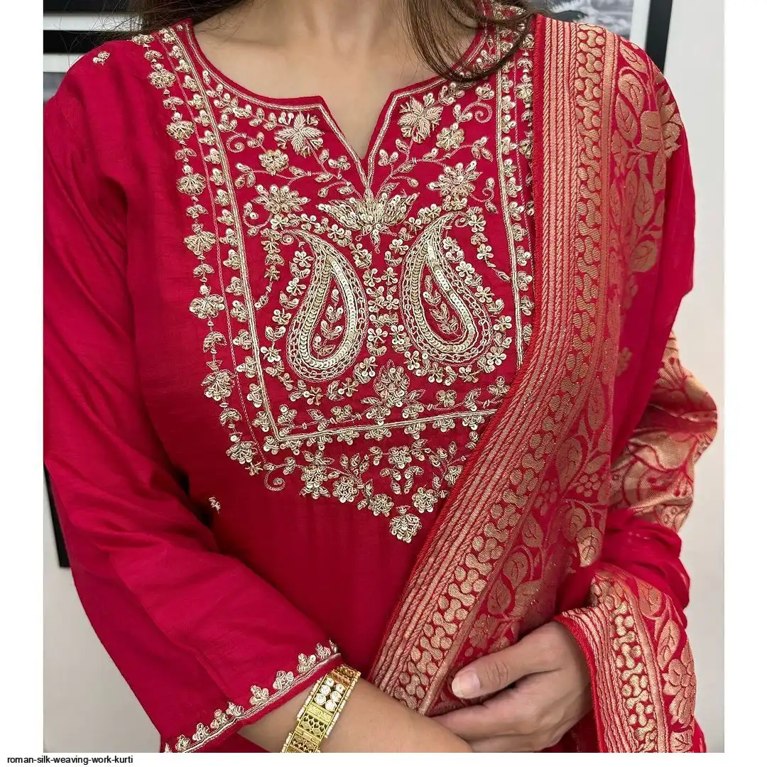 ROMAN SILK WEAVING WORK KURTI