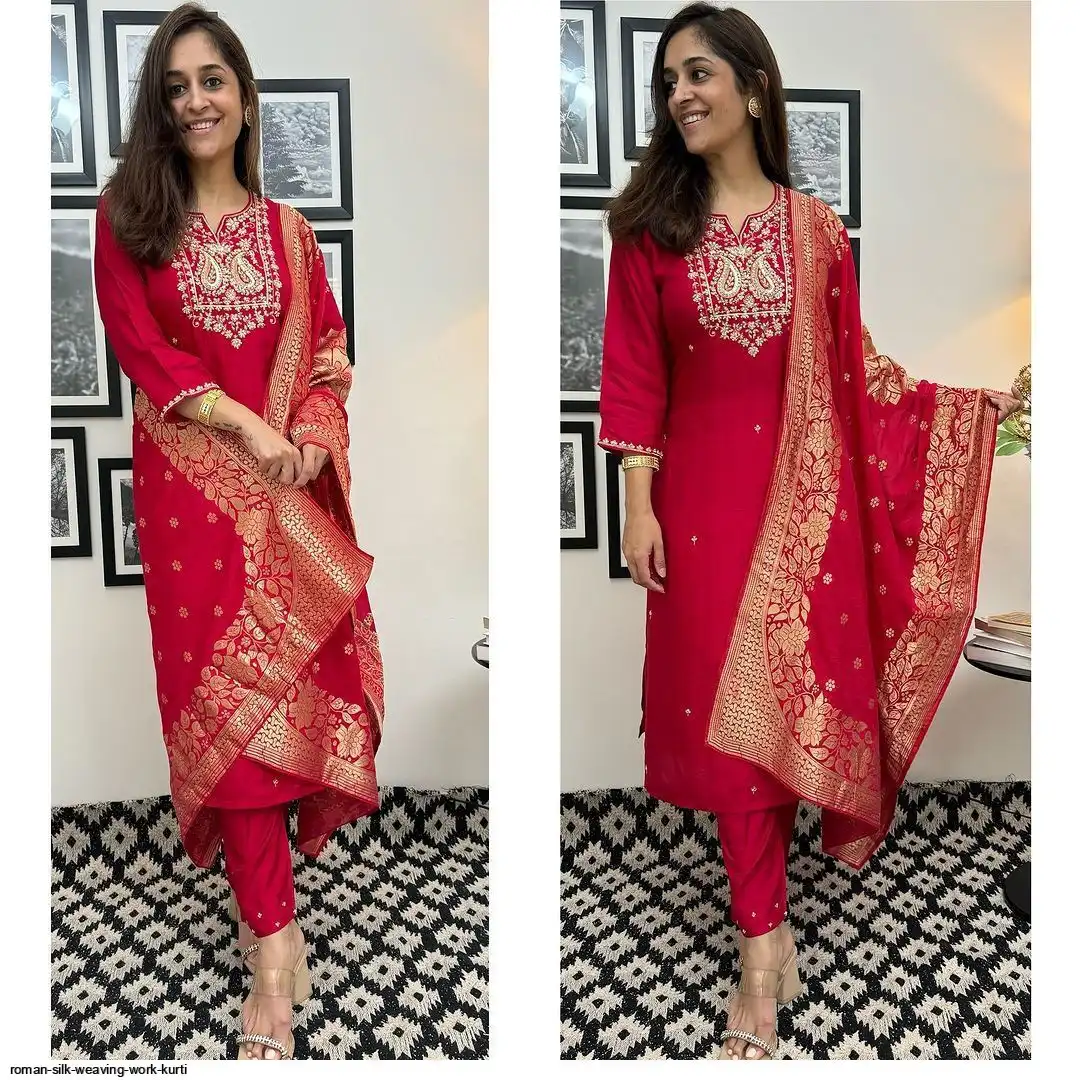 ROMAN SILK WEAVING WORK KURTI