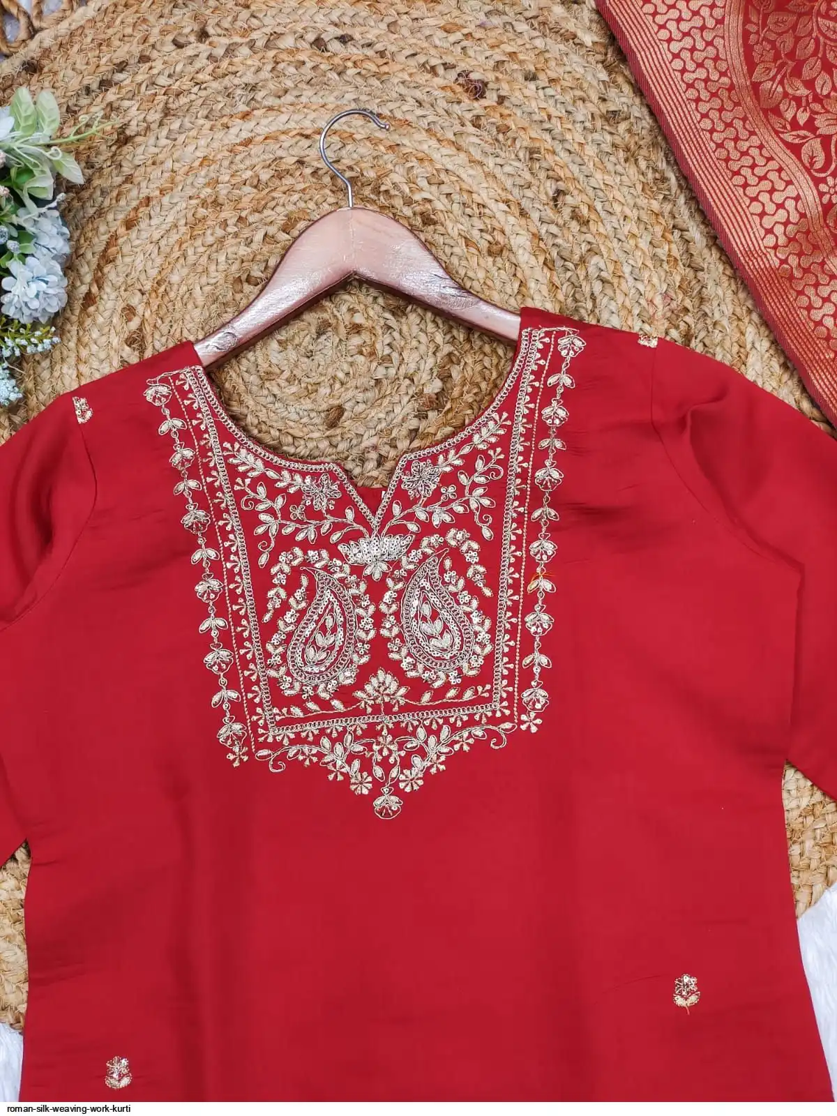 ROMAN SILK WEAVING WORK KURTI