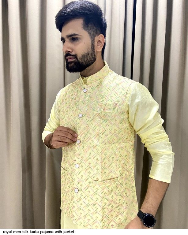 ROYAL MEN Silk kurta pajama with jacket