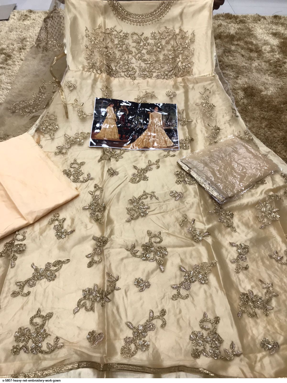 S 5807 HEAVY NET EMBROIDERY WORK GOWN