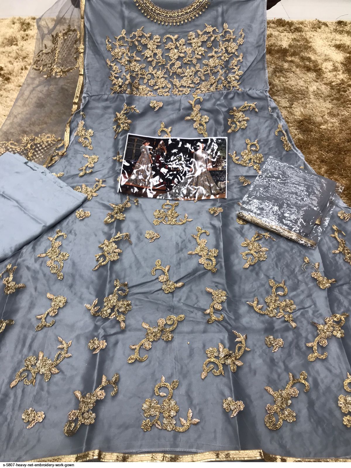 S 5807 HEAVY NET EMBROIDERY WORK GOWN